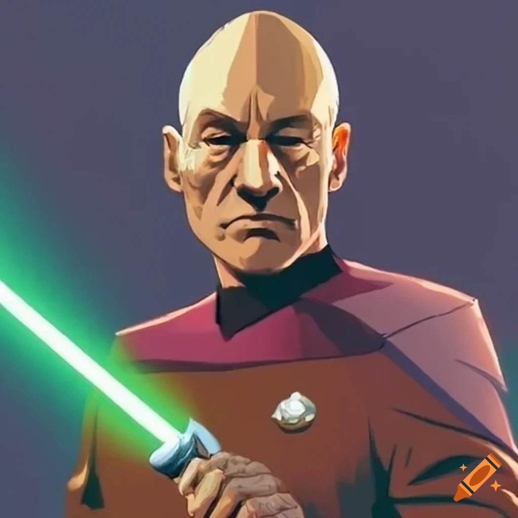 Jean luc picard with a data, graphs and maps in a background on Craiyon