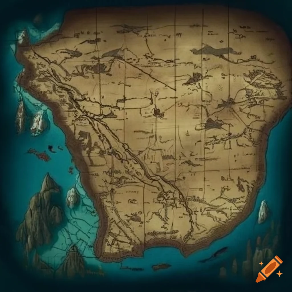 Vintage map with mountains, lake, and rivers on Craiyon