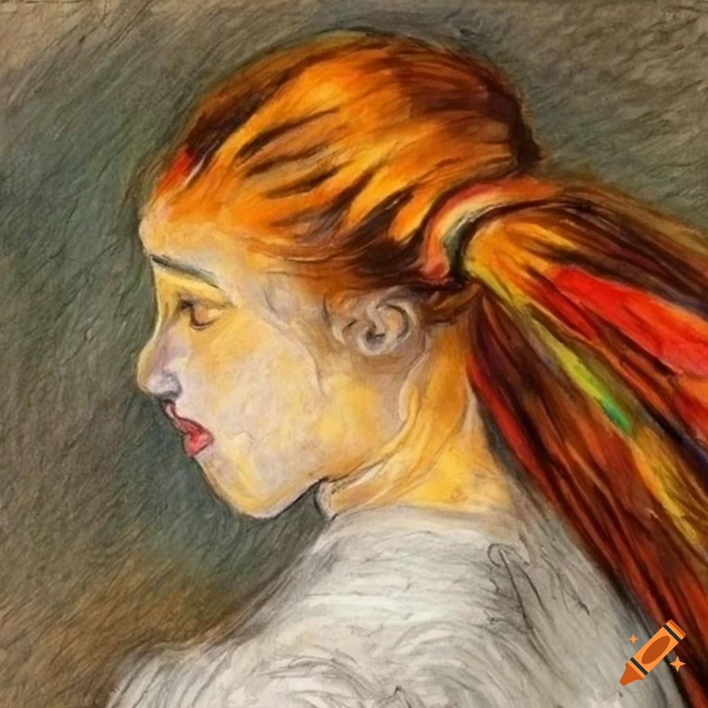 Charcoal drawing of a girl with flowing hair on Craiyon