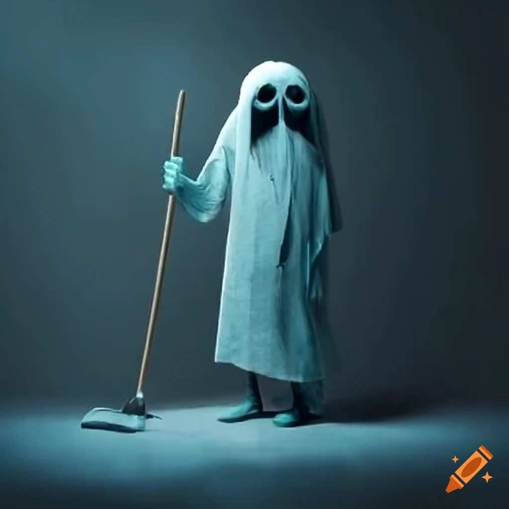 Humorous image of a ghost janitor with a mop on Craiyon