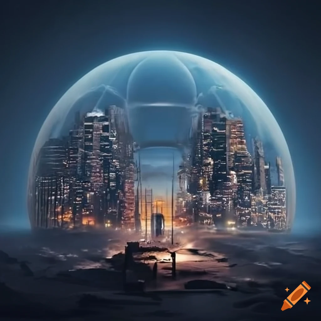 Night sky over an apocalyptic city and desert on Craiyon