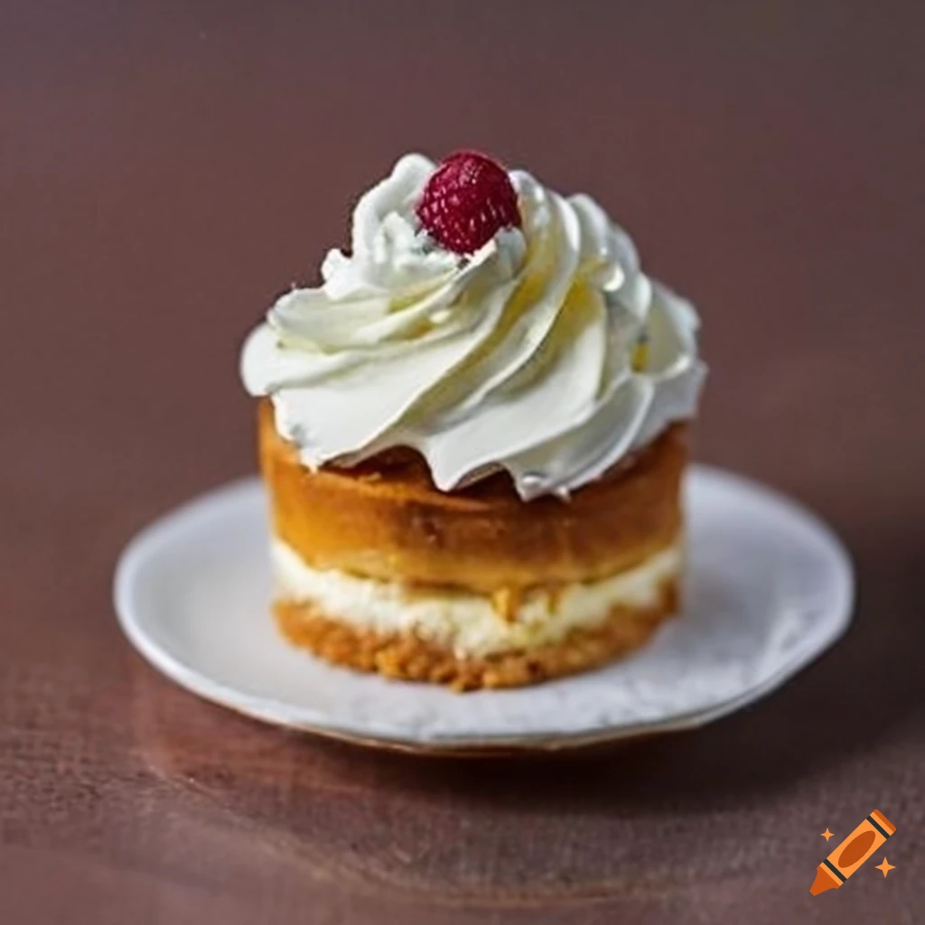 Whipped cream cake on a mini plate on Craiyon