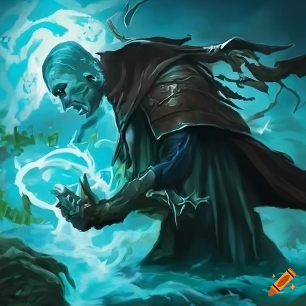 Mtg art black red blue sorcerer with mask on Craiyon