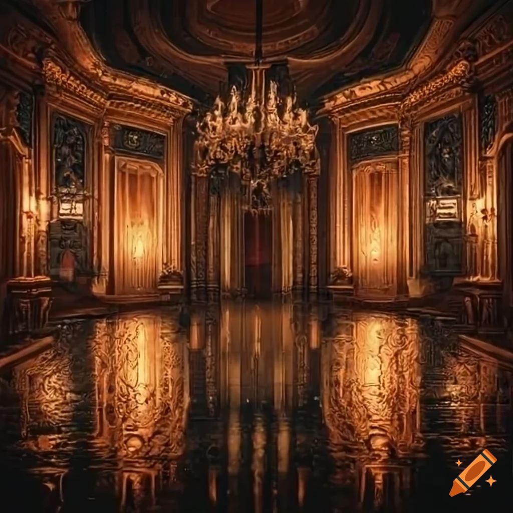 Detailed image of a mansion or ballroom on a rainy night on Craiyon