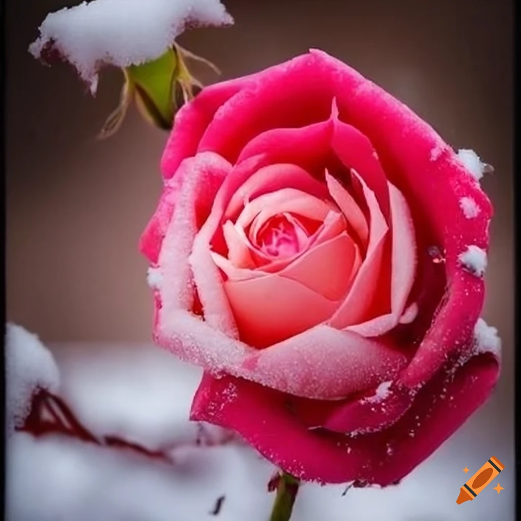Field of red roses covered in snow on Craiyon