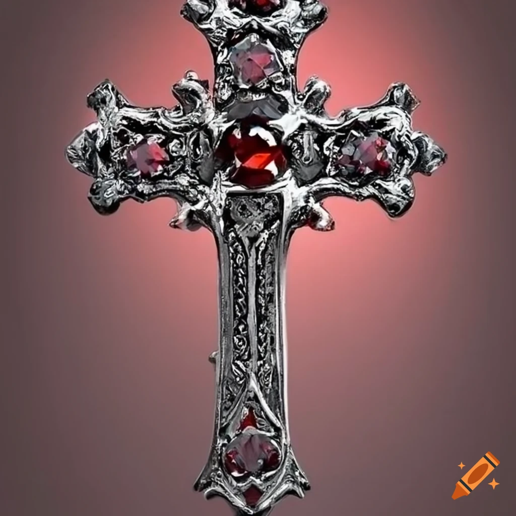 Silver gothic cross with garnet pendant on Craiyon