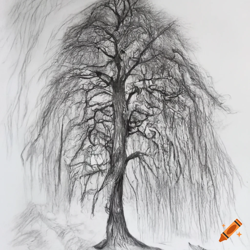 Detailed pencil drawing of a haunting tree on Craiyon