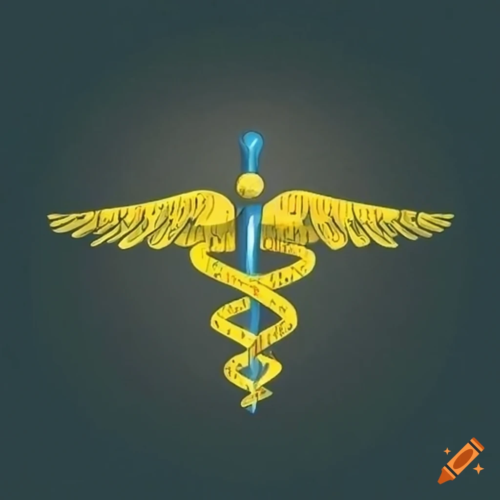 Yellow caduceus made of measuring tapes on Craiyon