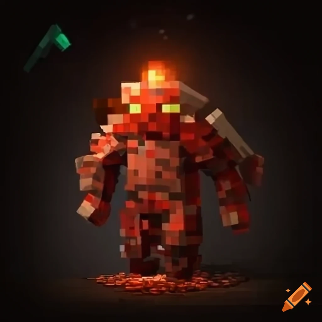 Realistic minecraft iron golem muscular with name tag jerry on Craiyon