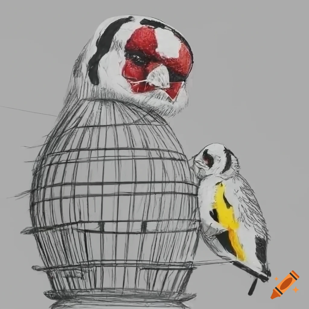 Close-up of a European goldfinch in a cage on Craiyon