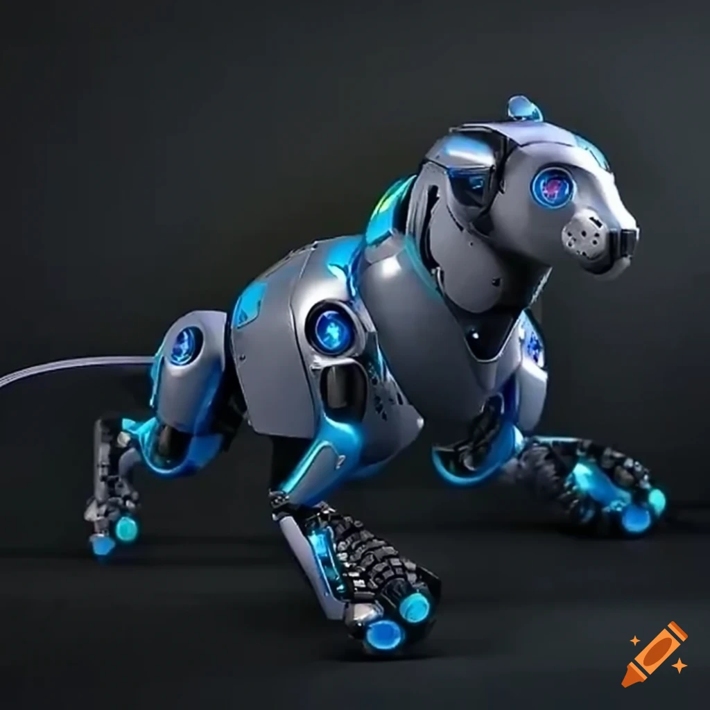 Digital artwork of a robotic jaguar cyborg on Craiyon