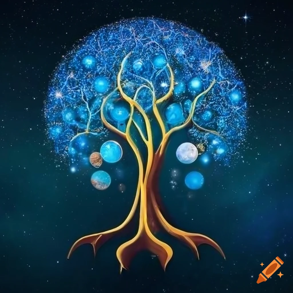 Tim white-inspired depiction of a cosmic tree of life