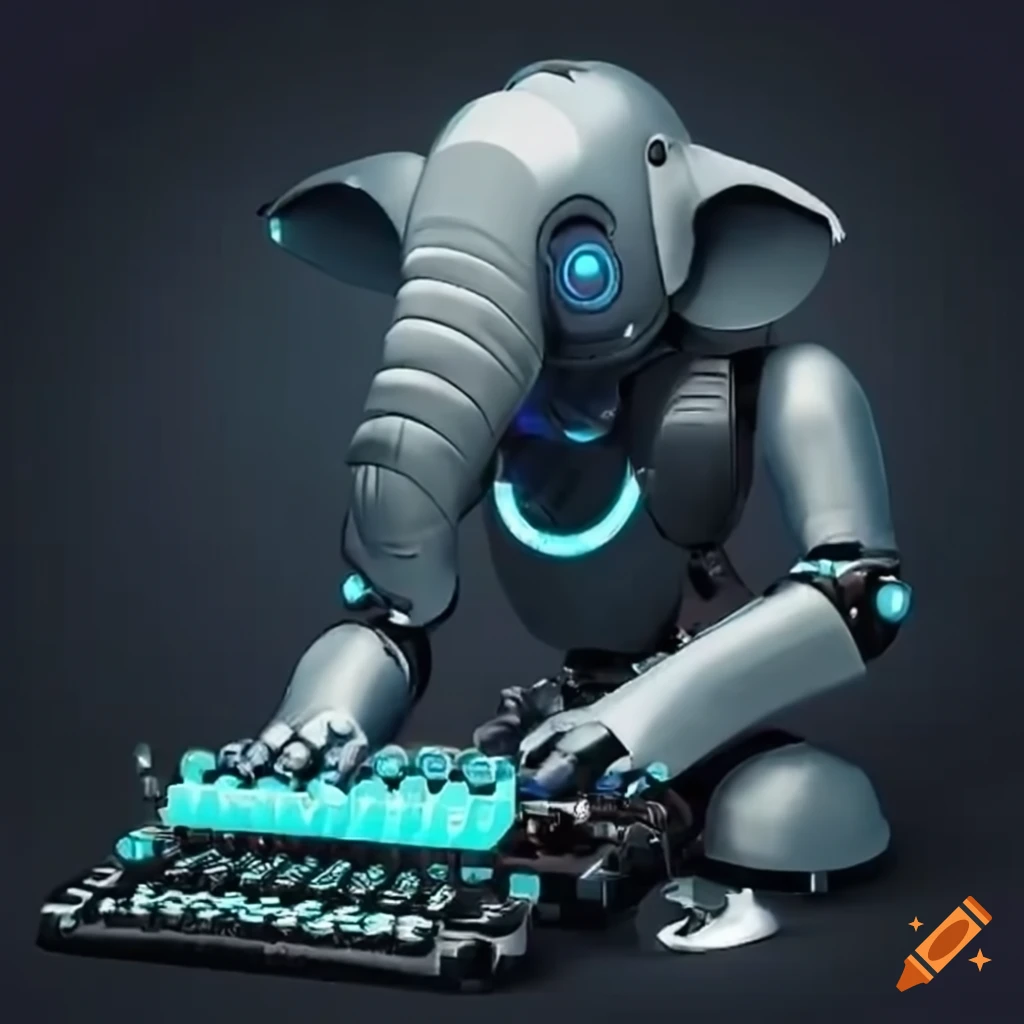 Futuristic robot elephant using a typewriter on Craiyon