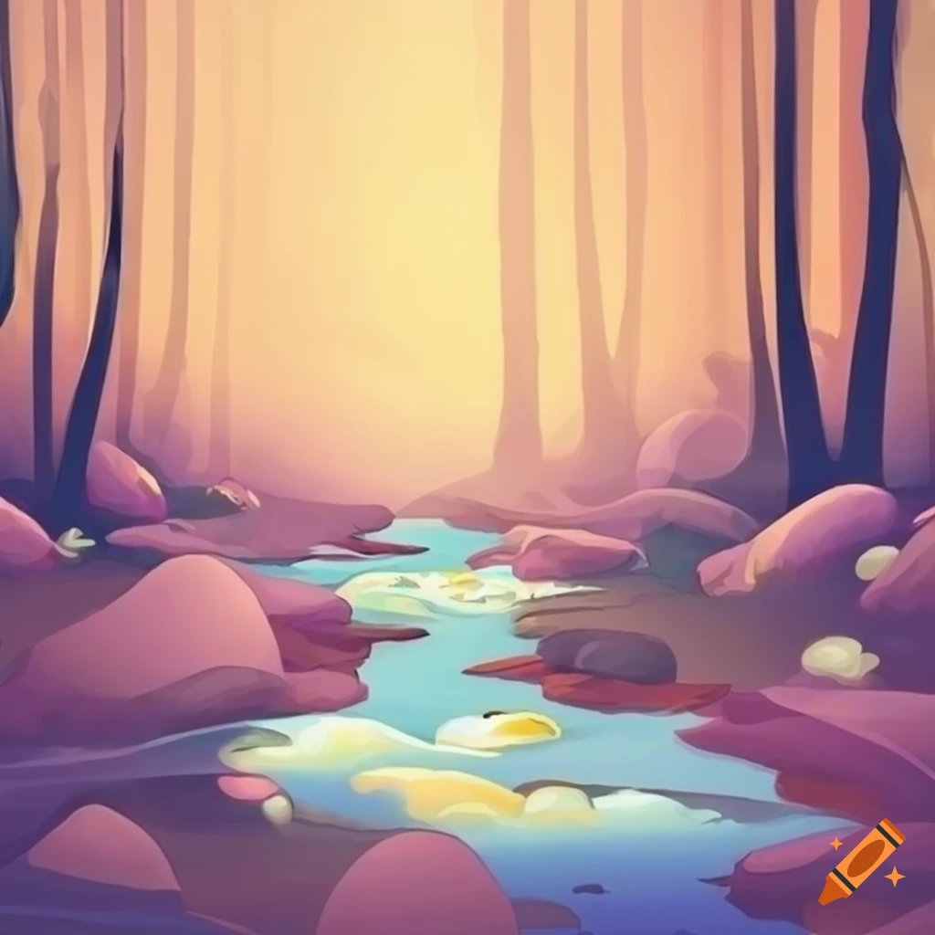 Cartoon stream in the forest on Craiyon