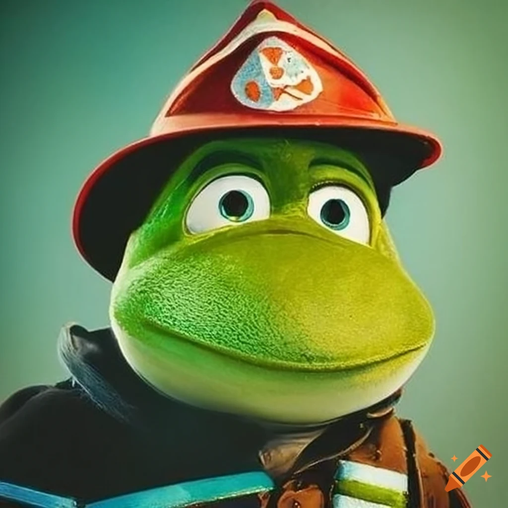 Adorable firefighter frog in animated movie style on Craiyon