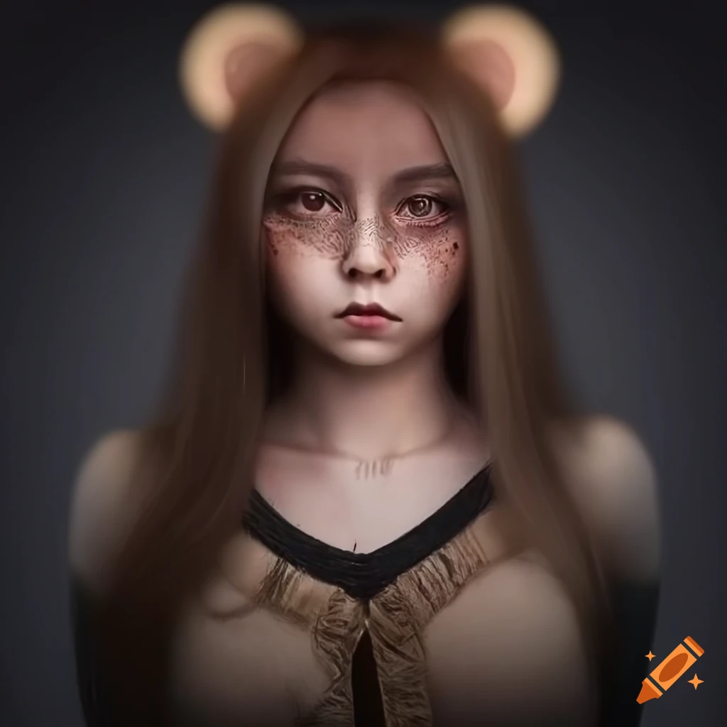 Realistic manga portrait of a tanuki human girl