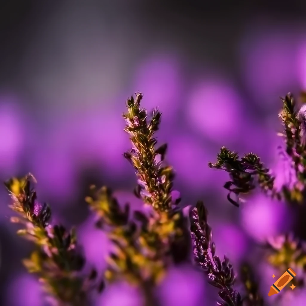 Close-up of purple heather on dark background