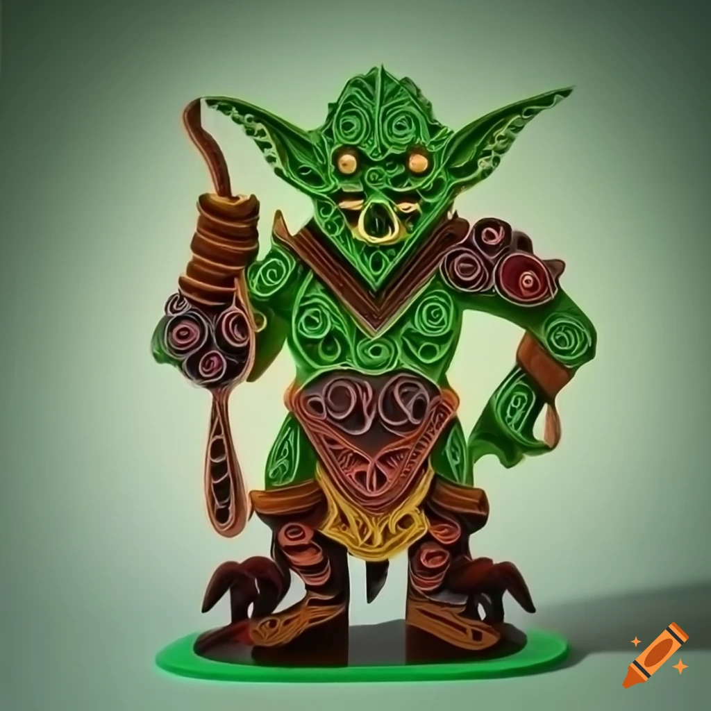 Quilling paper art of a swamp goblin chieftain