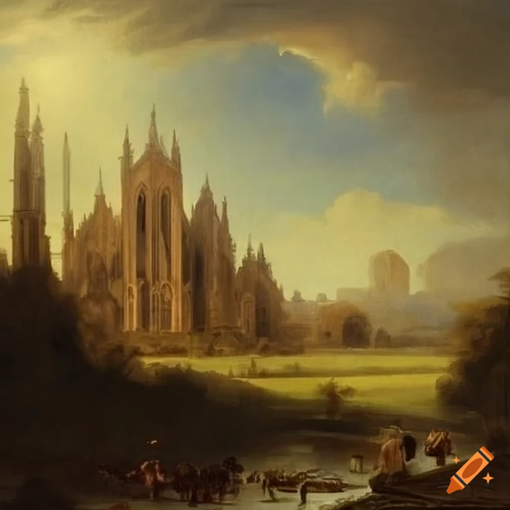 Thomas Cole's landscape painting featuring a cathedral on Craiyon