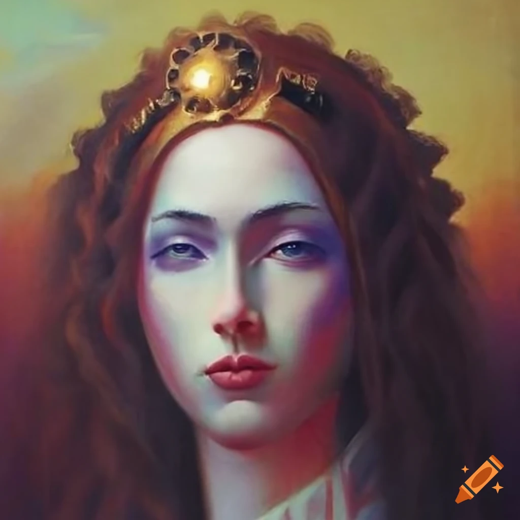 Full body view of a group of pre-raphaelite young ladies with long hair ...