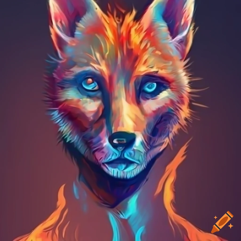 Digital painting of a fiery fox portrait on Craiyon