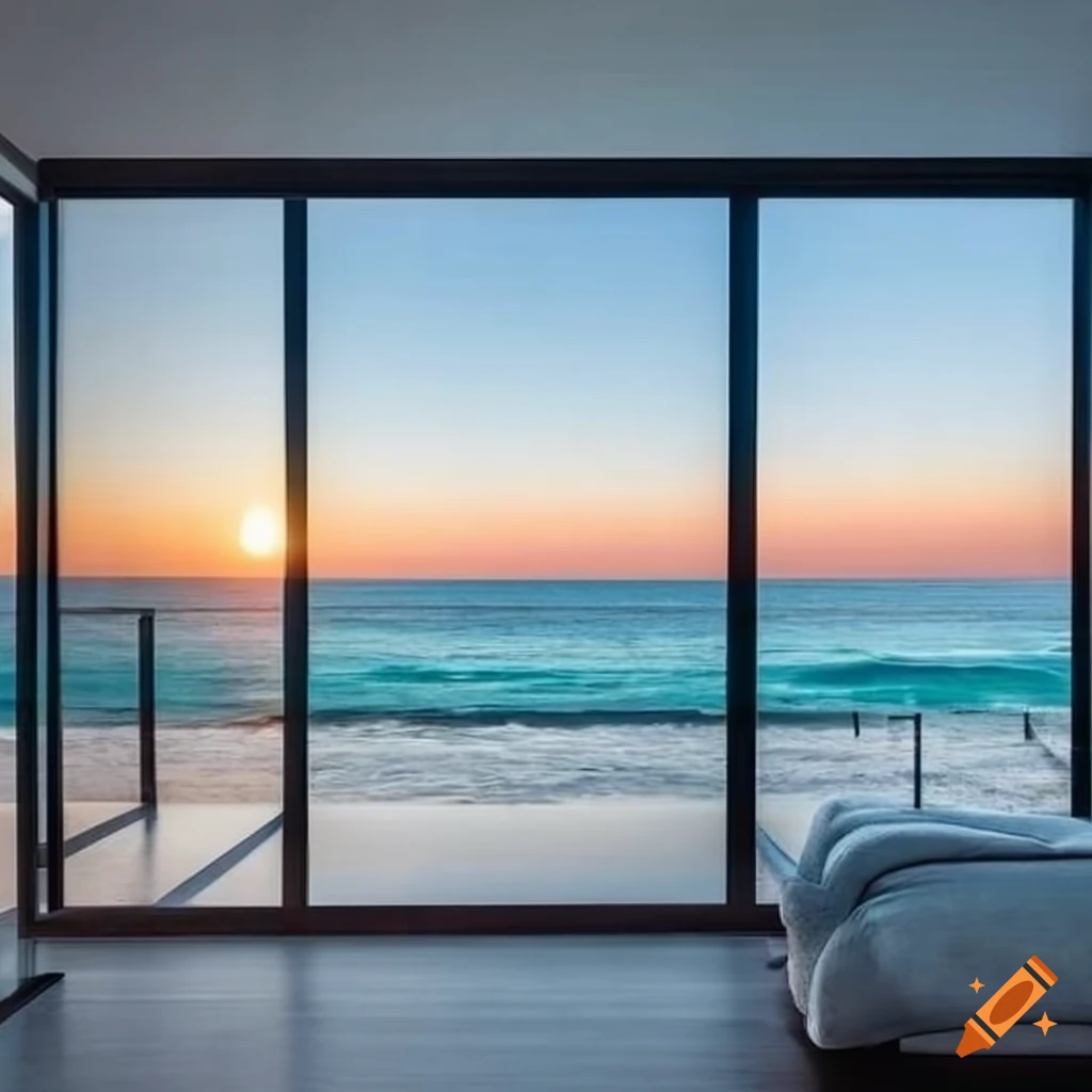 Luxurious beachfront residence with glass walls and ocean view on Craiyon