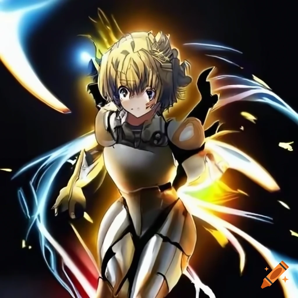 Anime style illustration of a fast bee wearing armor