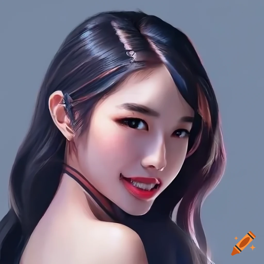 Portrait of a beautiful Asian woman with a ponytail and a choker on Craiyon