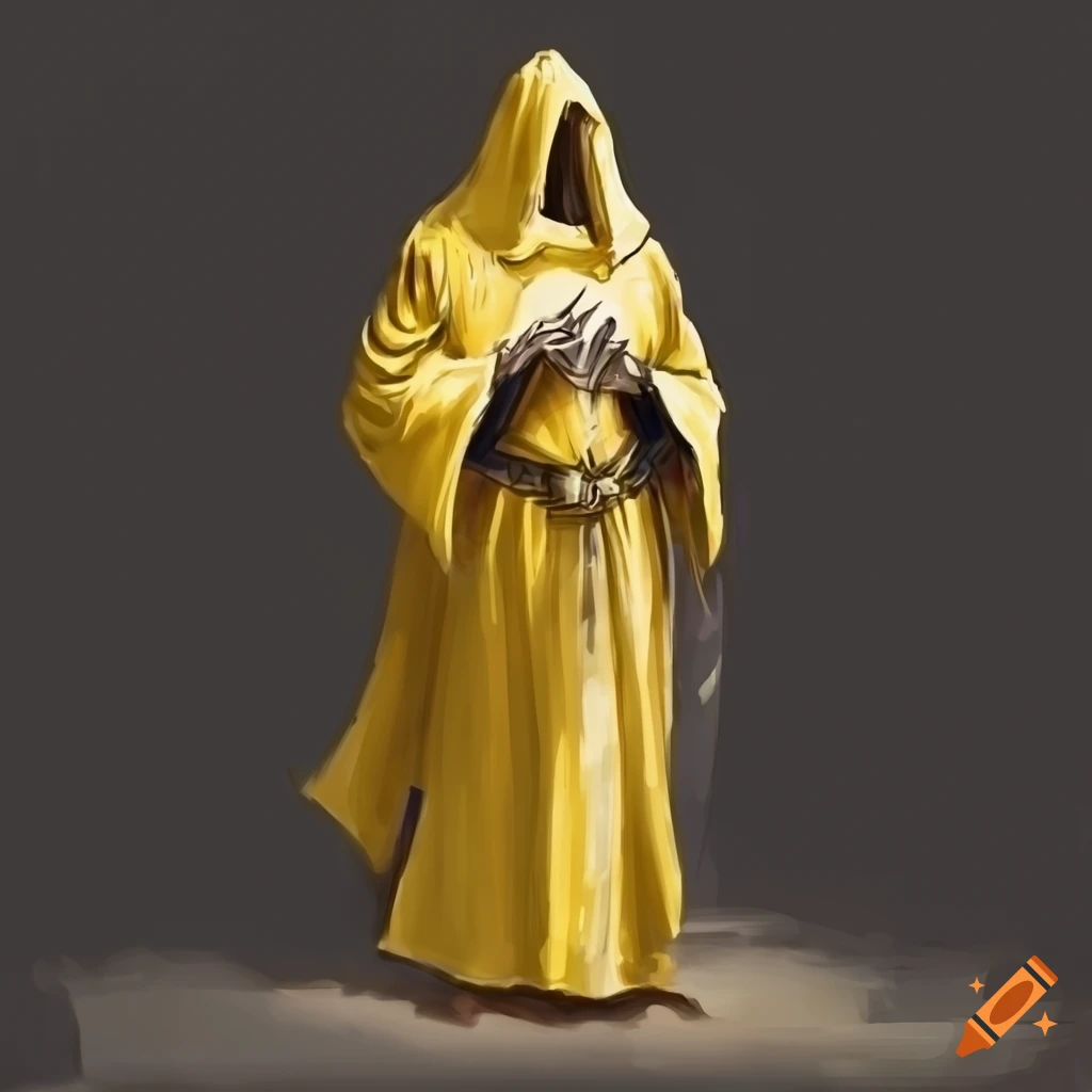 Dark fantasy cleric in yellow robe on Craiyon