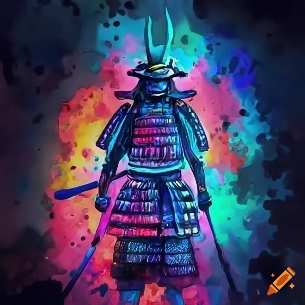 Neon lights in a samurai-themed cityscape on Craiyon