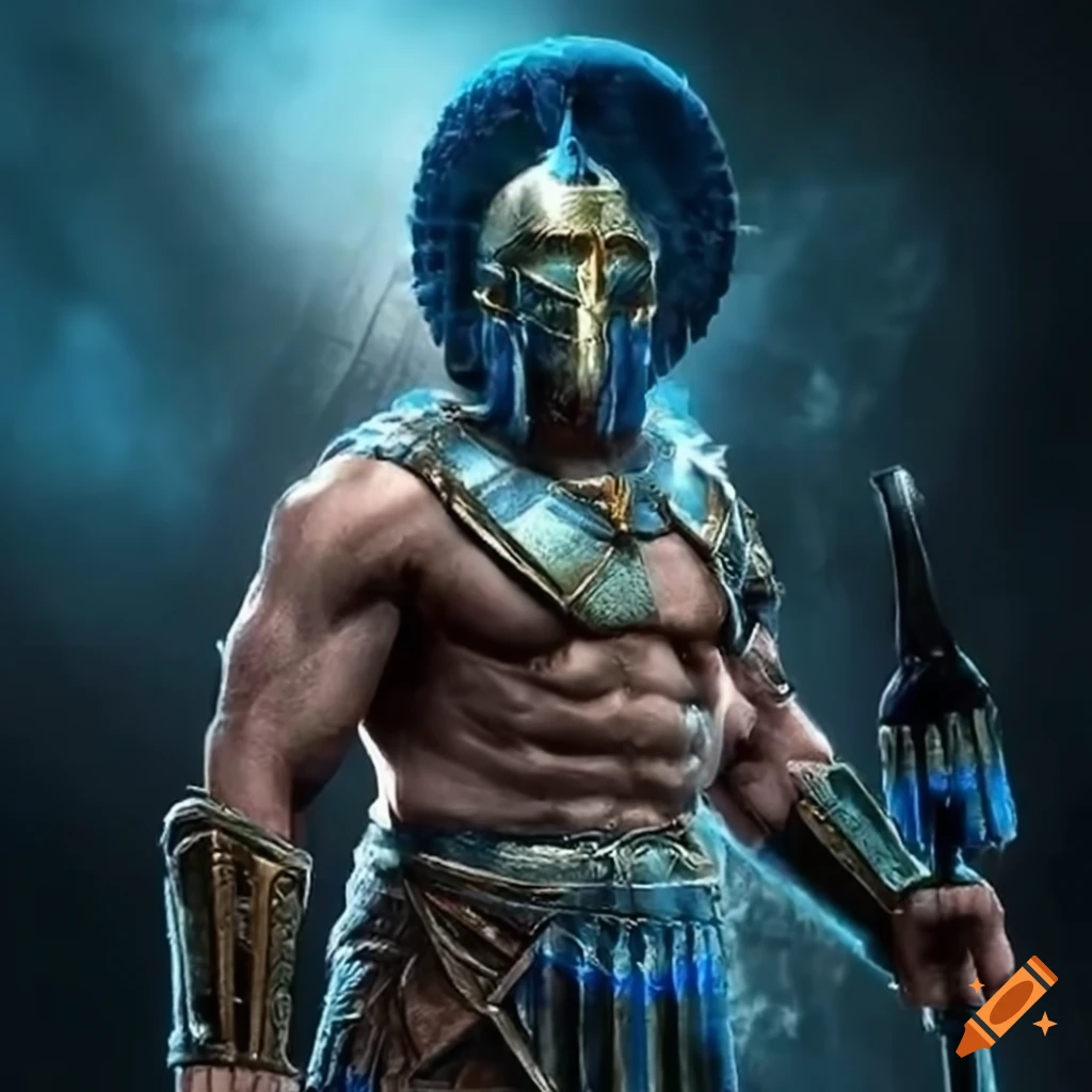 Warrior in barbarian/gladiator attire with pig nose, spear, and shield ...