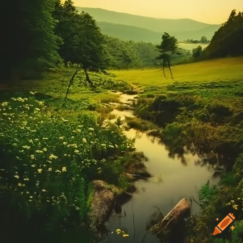 Nature landscape with pixel sorting glitch art on Craiyon