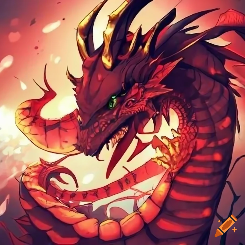 Anime art of a red dragon on Craiyon