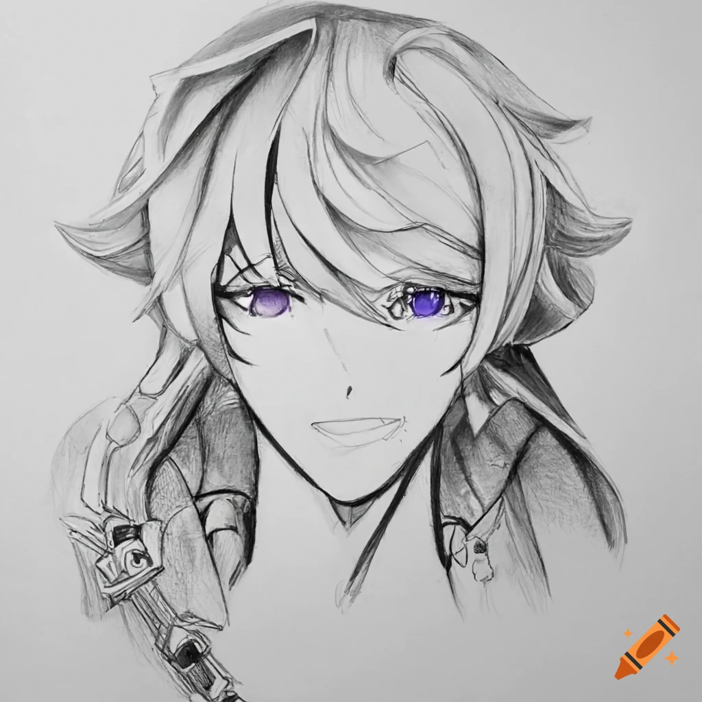 Hand-drawn pencil sketch of a male character from honkai star rail