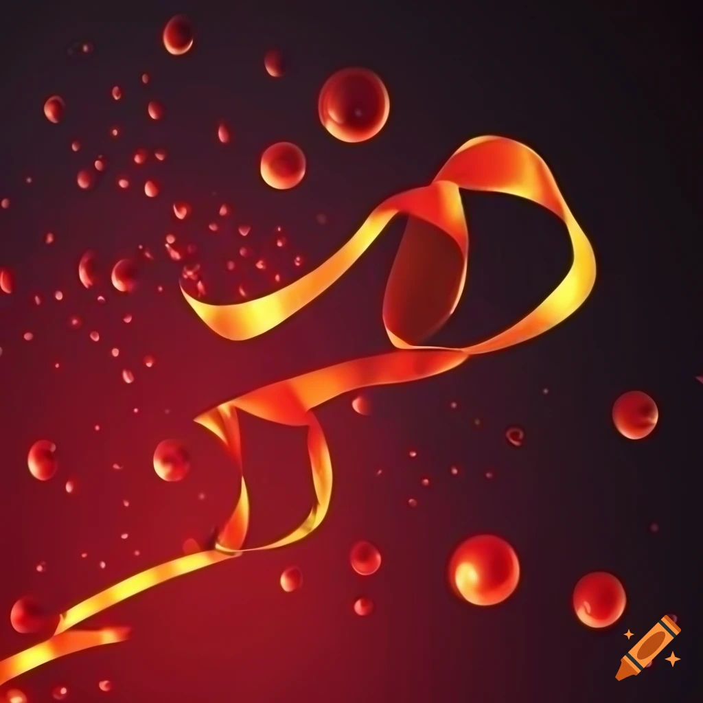 Frutiger aero design with orange ribbons and red bubbles on a dark ...