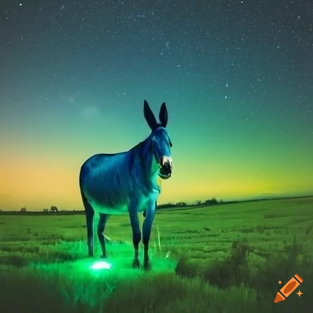 Fantasy artwork of a blue mule under a starry night on Craiyon