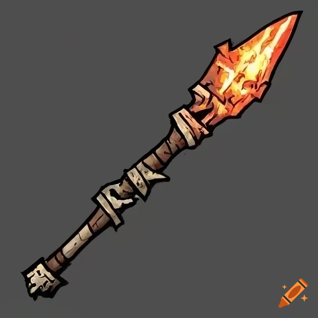Artwork of a fire spear in darkest dungeon style