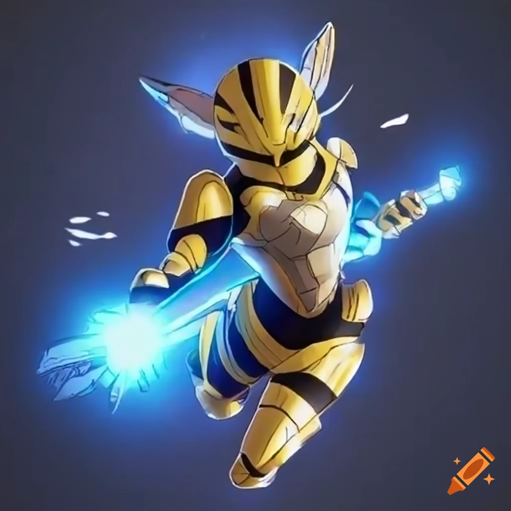 Anime style illustration of a fast bee wearing armor on Craiyon