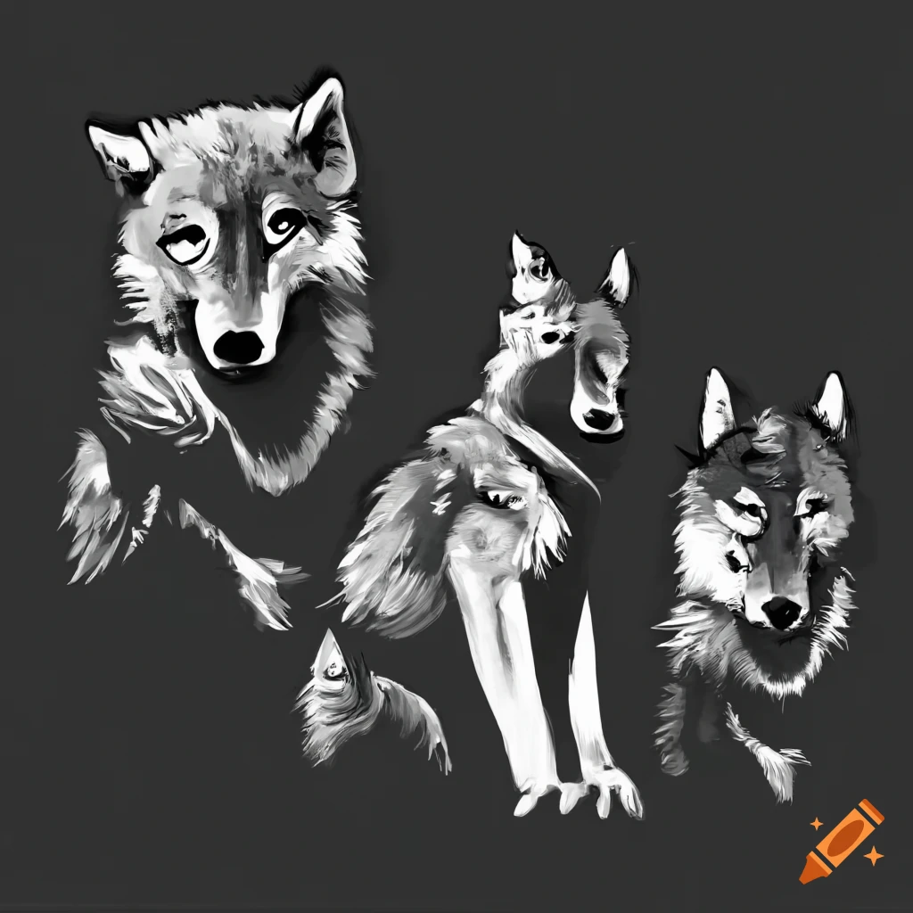 Black and white artwork of wolves inspired by Picasso's Guernica on Craiyon