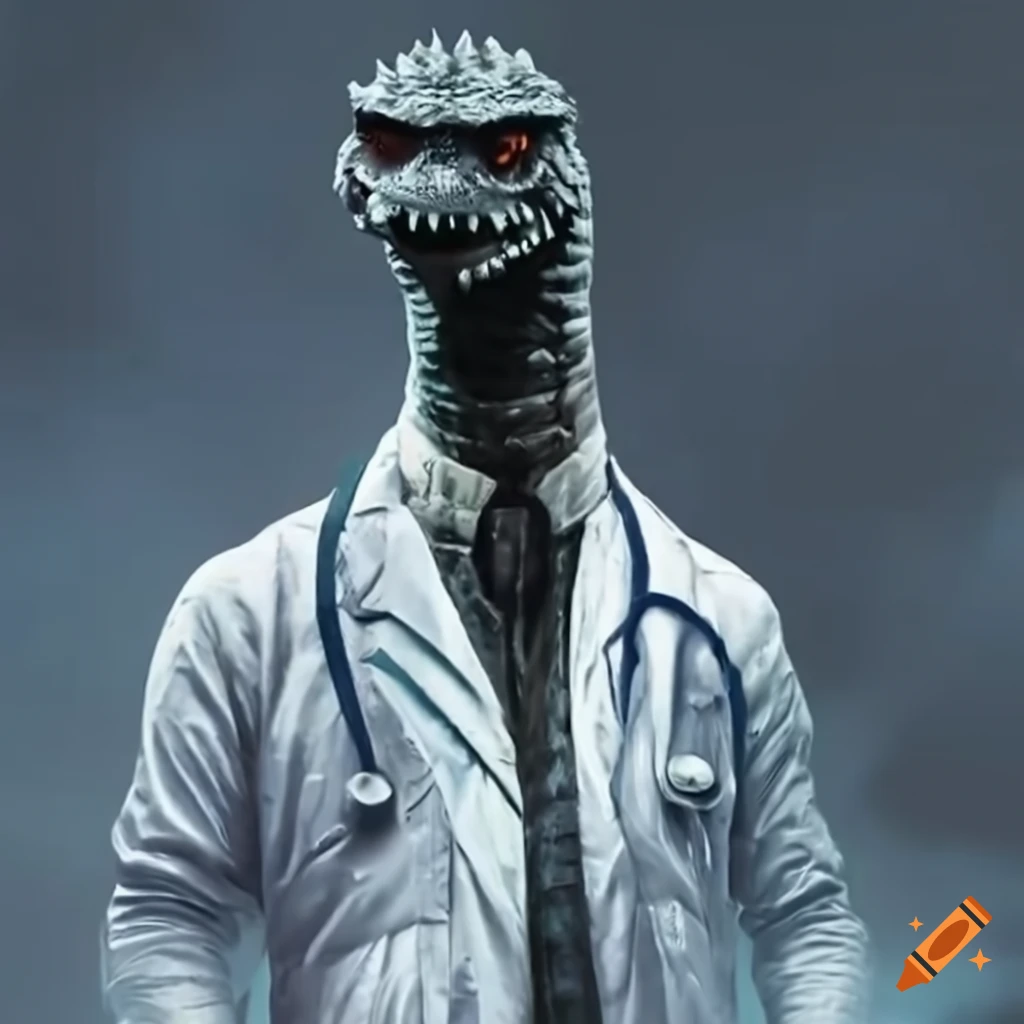 Dinosaur in doctor's uniform on Craiyon