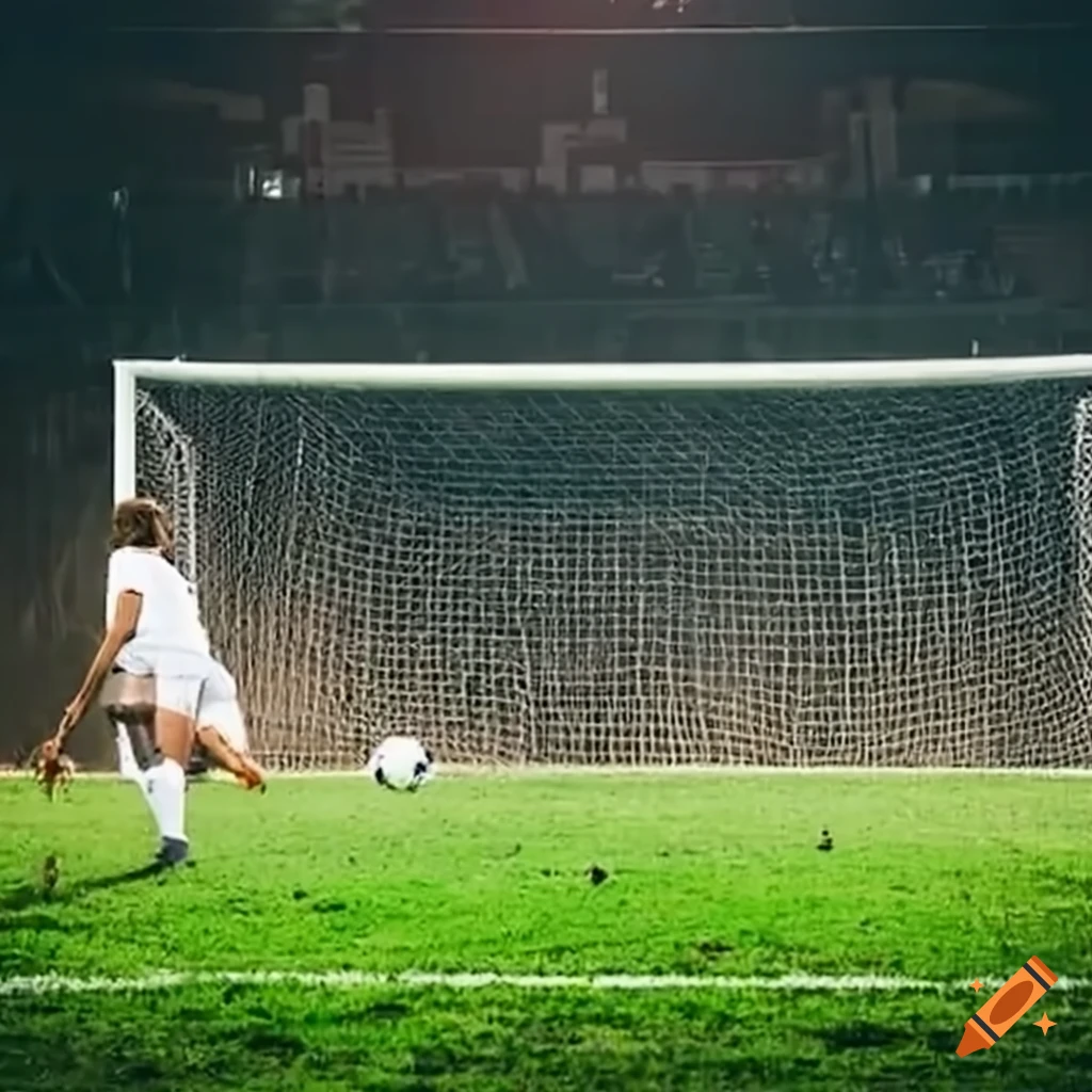 Football player shooting at the goal from behind the net on Craiyon