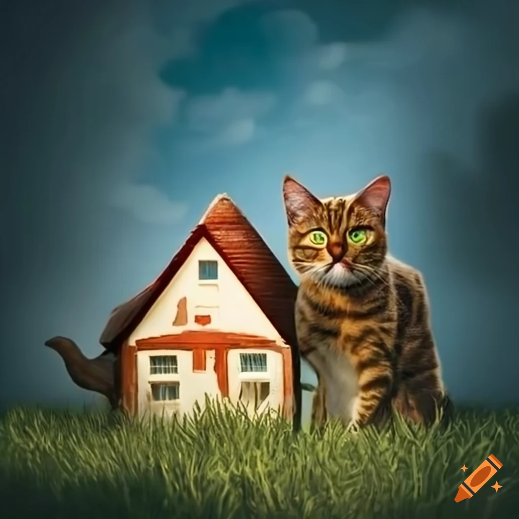 Cats in front of a country house on Craiyon