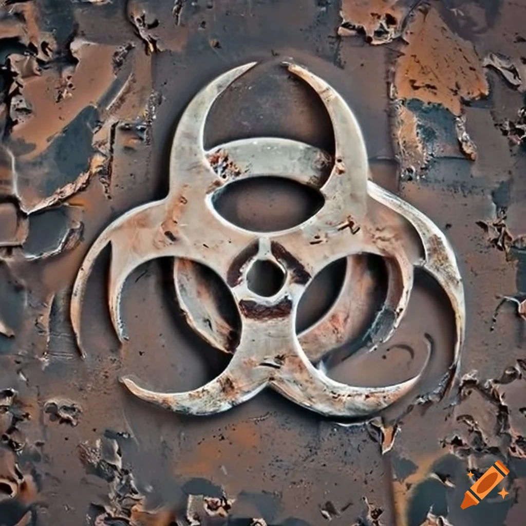 Custom biohazard sign with decayed metal on Craiyon