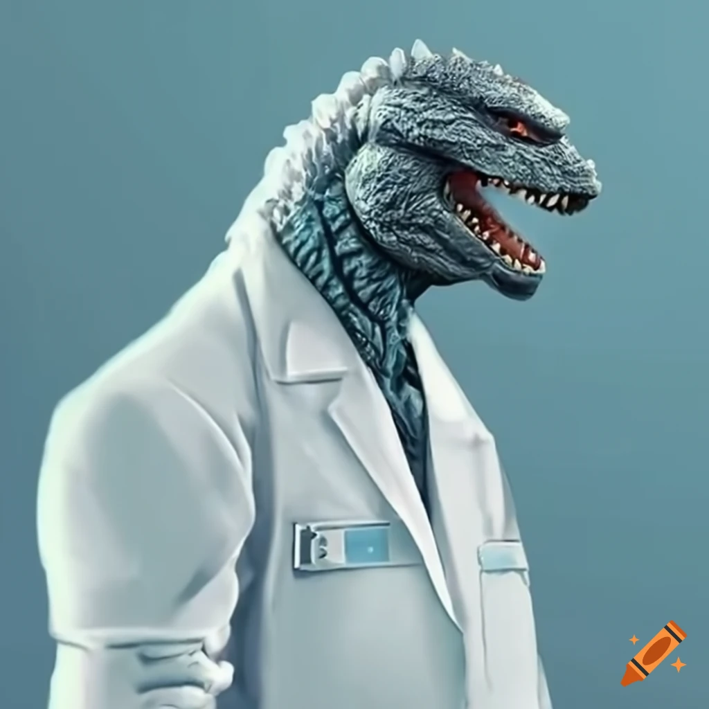 Doctor godzilla in a white lab coat on Craiyon