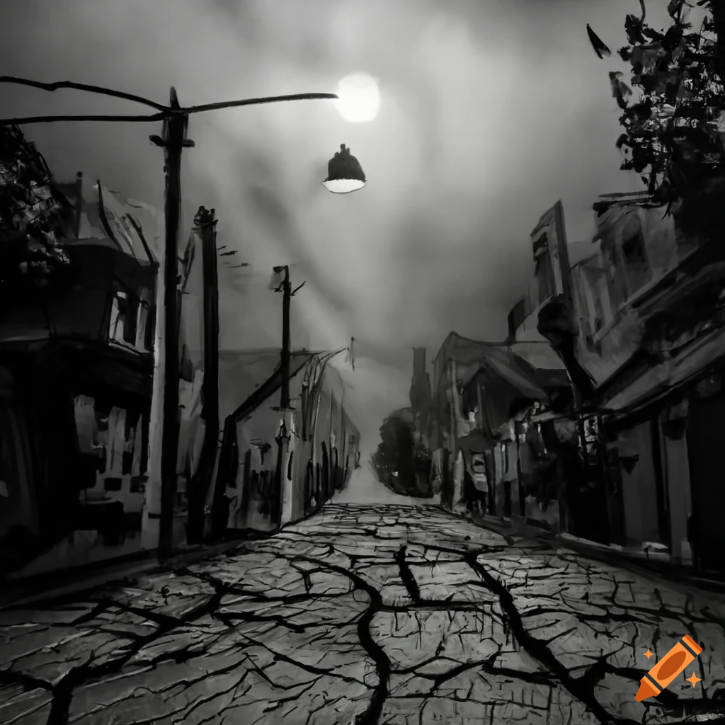 Sketch of a spooky neighborhood at night on Craiyon