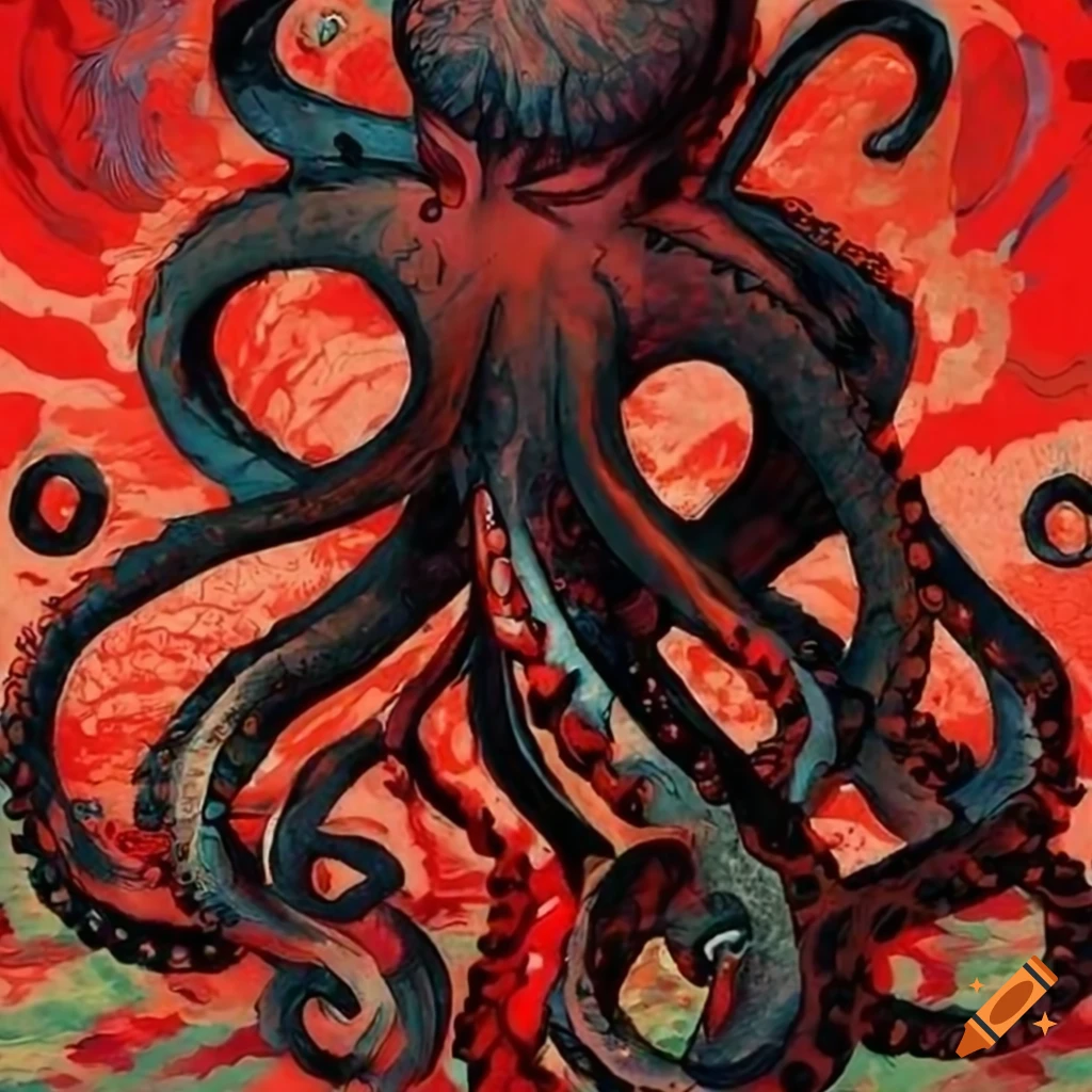 Mythical black octopus among lavender flowers on Craiyon