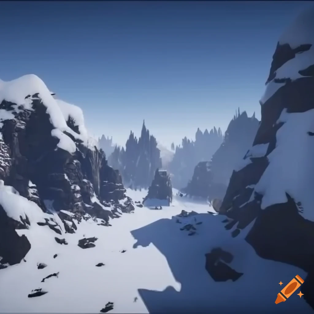 Snowy mountains in unreal engine 5 on Craiyon