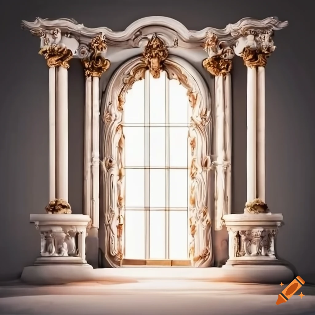 Rococo-style interior with window pillars and altar on Craiyon