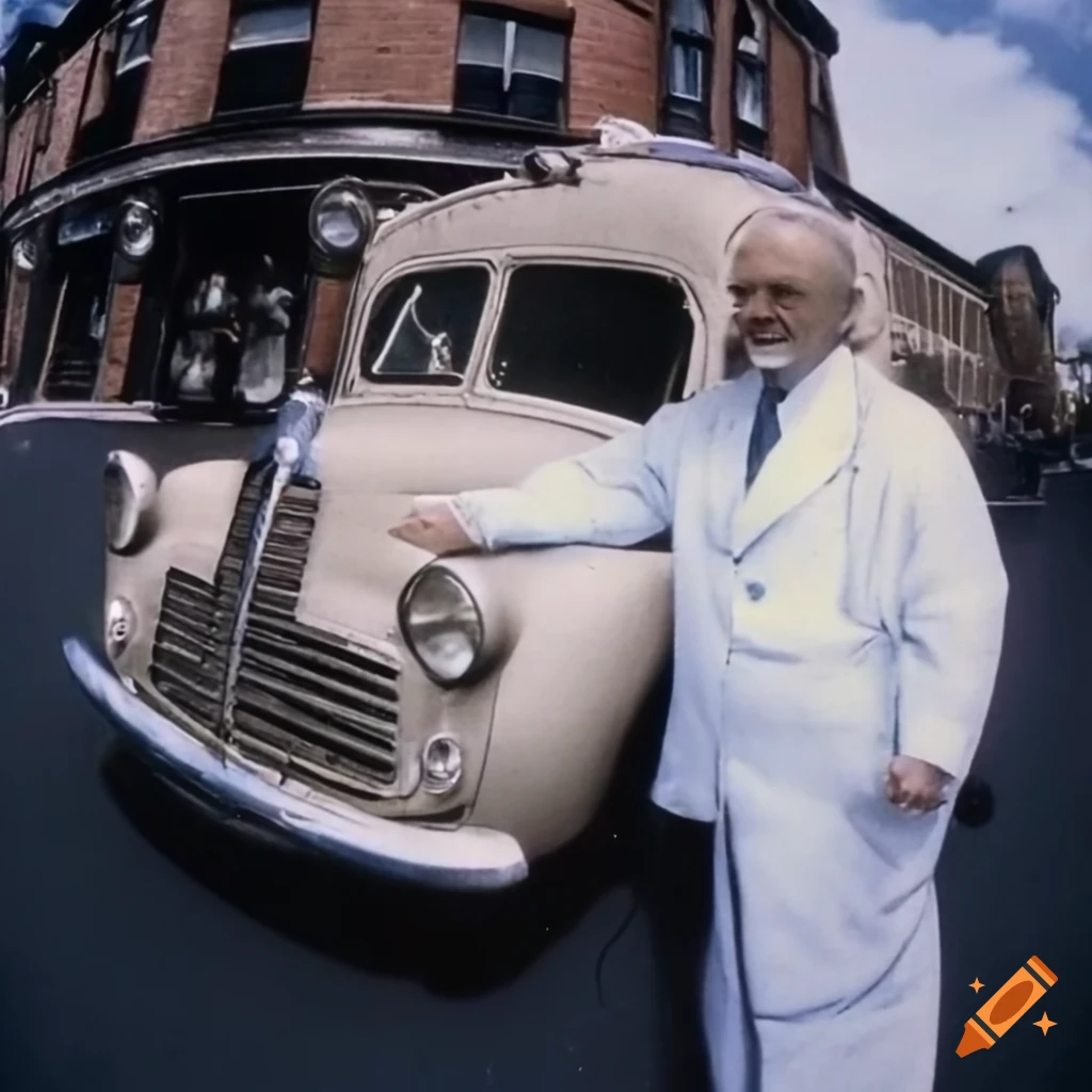 Photo of a doctor near a vintage ambulance car on Craiyon