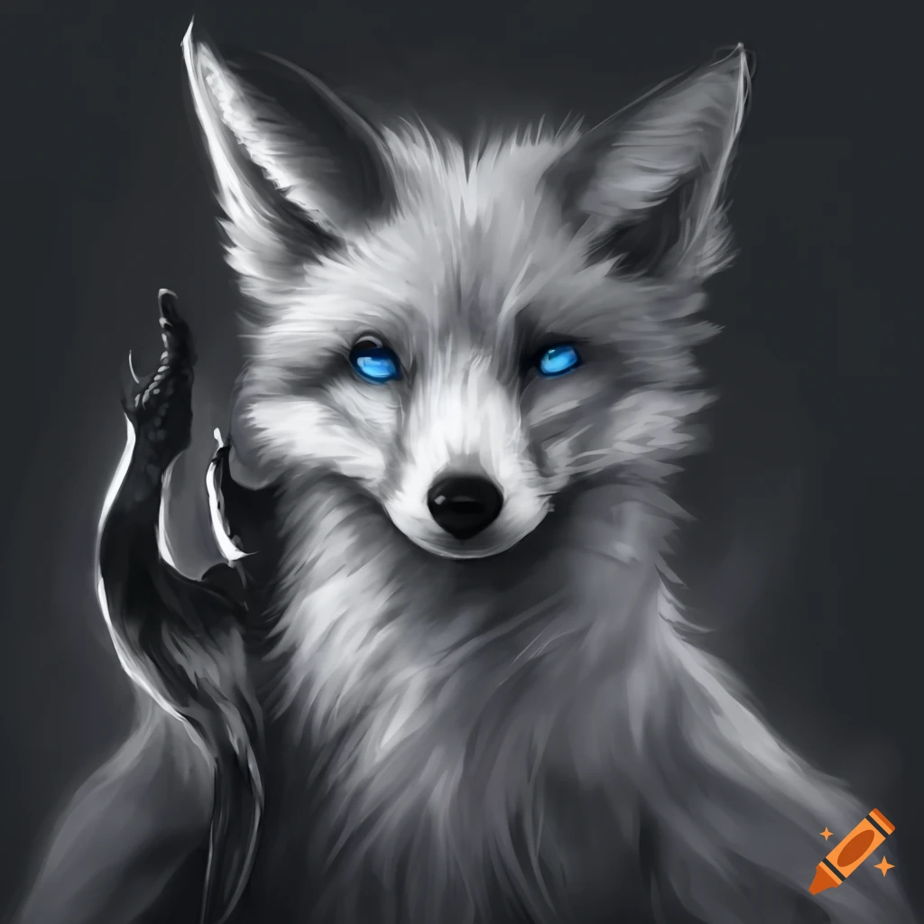 Cute white anime fox with blue eyes on Craiyon